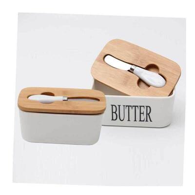 Butter Box Sealing With Wood Lid Knife Food Dish Ceramic