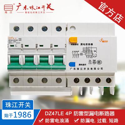 珠江开关 DZ47LE 4P 6-63A 断路器 防雷浪涌保护器 漏电空气开关