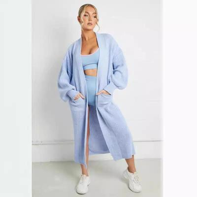 Longline Balloon Sleeve Cardigan 2 22 Knitwear Plain Open