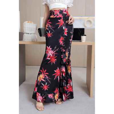 Mid length slimming wrap hip skirt with split fishtail skirt