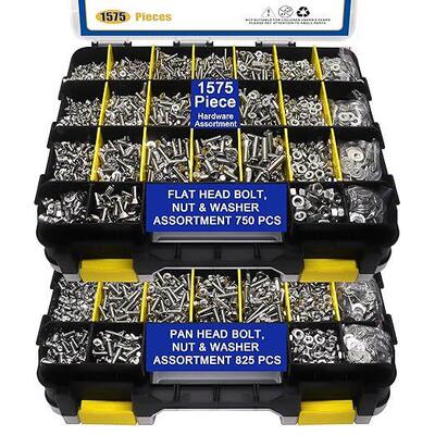 1575pcs螺母螺栓套装1378pcs镀彩锌组外六角不锈钢十字头螺丝垫圈