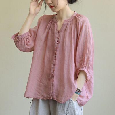 Seven sleeve shirt, breathable linen top, trendy
