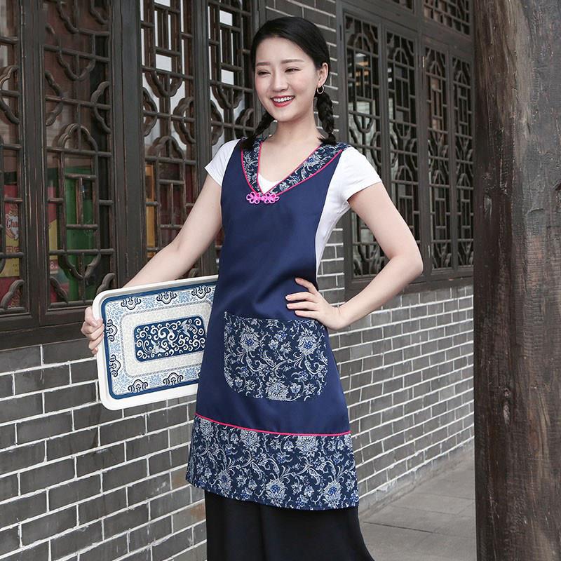 覆古民族风围裙女厨房家用餐饮休闲 农场饭店服务员工作服定制印