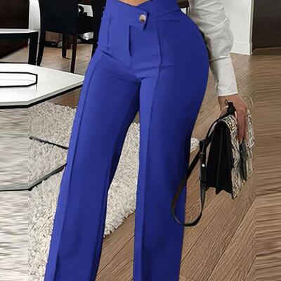 Women's Elegant High-Waisted Wide Leg Trousers - Black Slim