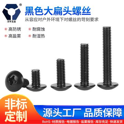 TM3x4→3x12黑色大扁头螺丝304不锈钢高盐雾螺丝防锈达克罗螺丝