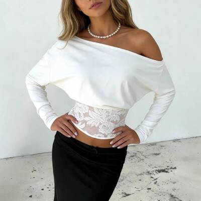 Women ' s Spring Valentine ' s Day Knit Asymmetrical Shoulde