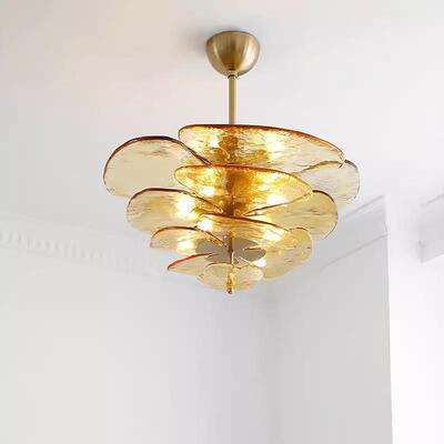 中古玻璃穆拉诺吊灯法式复古设计师玫瑰玻璃别墅客厅餐厅卧室艺术