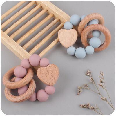 Baby Nursing Bracelets Teether Toys Silicone Beads Wooden Be