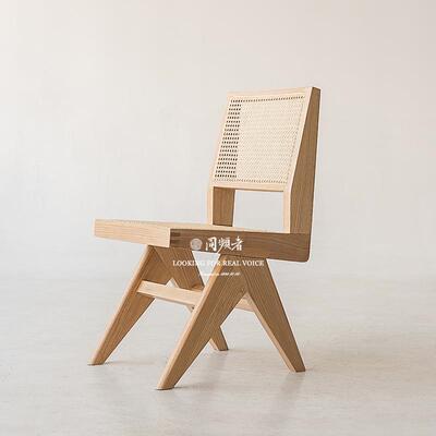 同频者用北欧简实木藤家编椅TPZ073子约带扶手餐椅家昌迪加尔中古