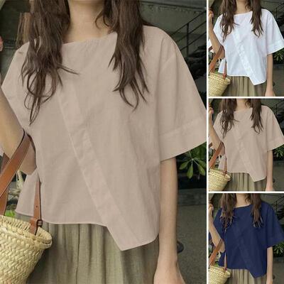 Minimalist Loose-Fitting Crewneck Asymmetrical Top Casual