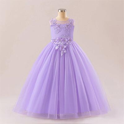 girls faux pearl decor contrast mesh appliques party dress
