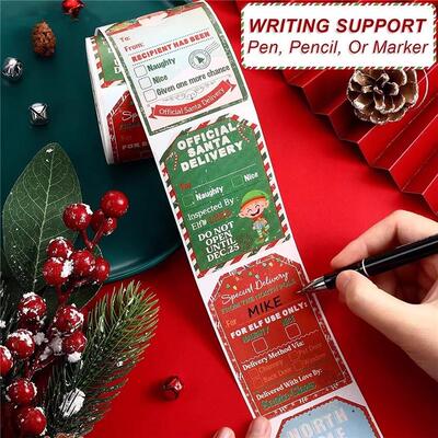 50-200pcs Merry Christmas Gift Tags Santa Claus Labels Stick
