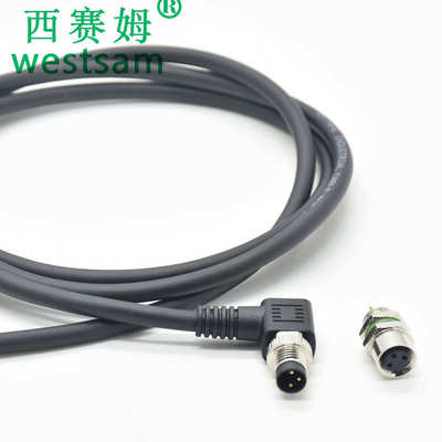 M8防水连接器 3PIN 公端弯头小型信号传输器插座配套现场布线线缆