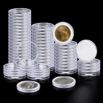 100Pcs Clear Coin Capsule Holder Case With Adjustment Pad