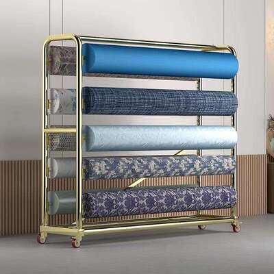 钛金色天德可移动纺织布料面料展示架皮革毛呢丝绸展架货架布样架