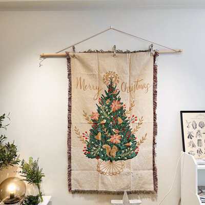 Merry Christmas 圣诞节松鼠松树 毯子挂毯