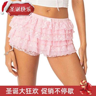 Multi layer lace elastic waistband skirt多层蕾丝松紧腰裤裙女