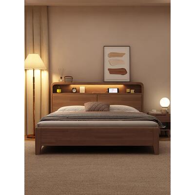 135cm宽的床单人床1米35北欧实木床简约现代胡桃色主卧床1.8米床1