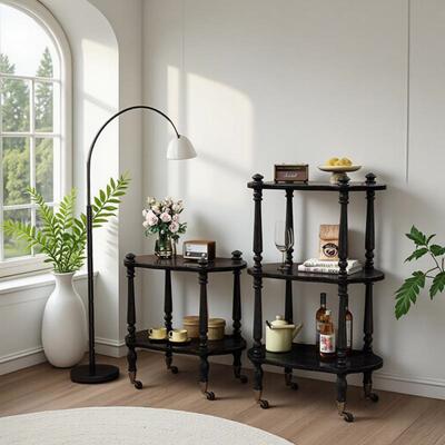 中古MSLA82#风复古实户木小推车物客厅边几移置动双架层小型沙发