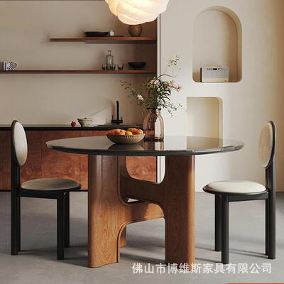 LDAD北欧中古钢化玻璃双层餐桌椅家用法式复古橡木实木圆形饭桌子