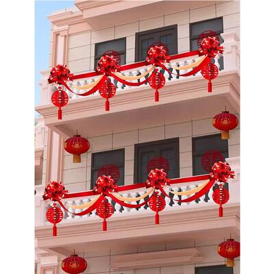 楼农村结婚台装饰男方婚礼外景布置房女方婚梯栏杆拉花42141婚庆