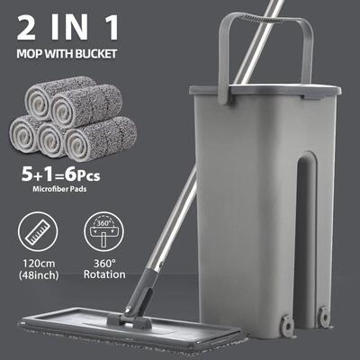 Hand Free Flat Floor Mop And Bucket Set For Professional Hom