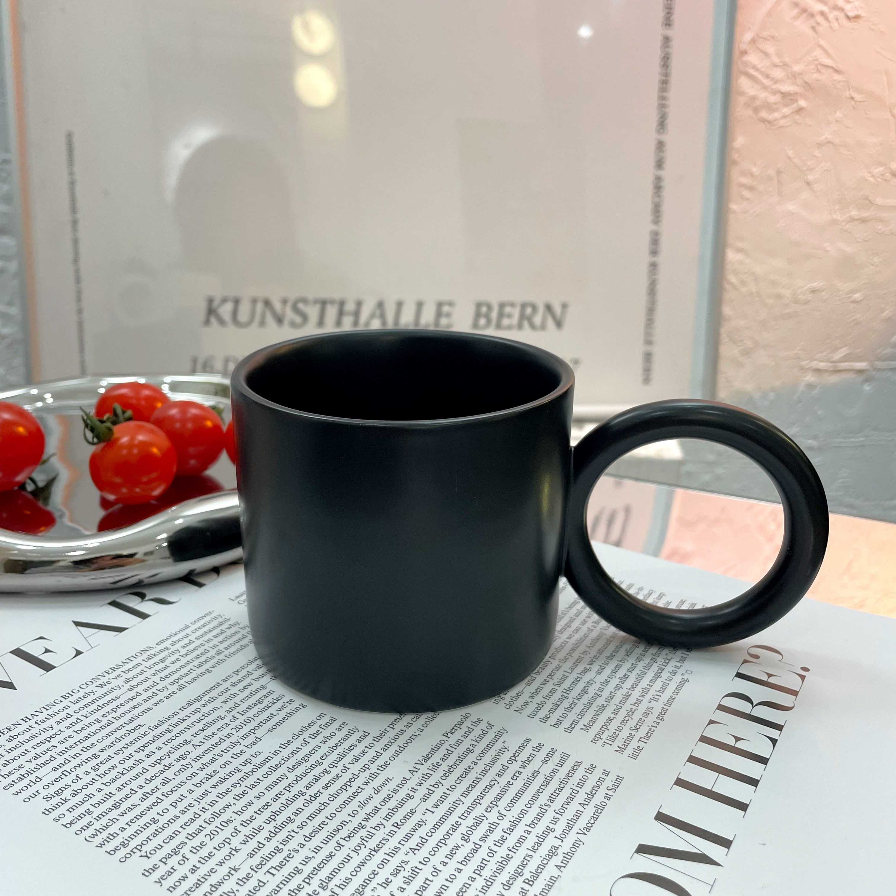 黑白泼墨色大耳朵马克杯ins风高颜值女生精致陶瓷咖啡家用情侣杯
