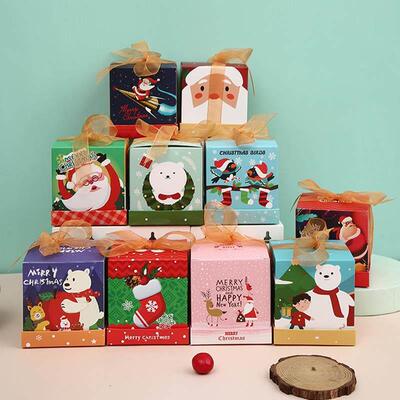 20Set Christmas Gift Bag Kraft Paper Bags Santa Claus Snowma