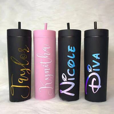 Custom Name Tumbler with Straw Bridesmaid Gift Proposal Pers