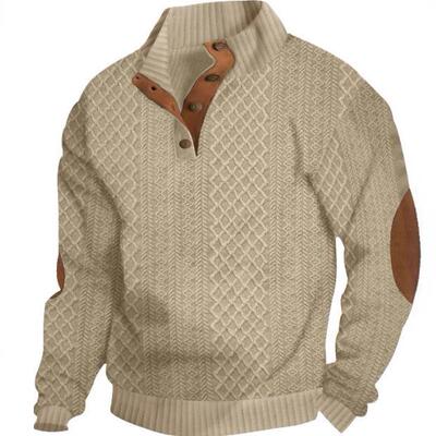 Men's Stand Collar Jacquard Knit Henley Shirt Fashion Retro