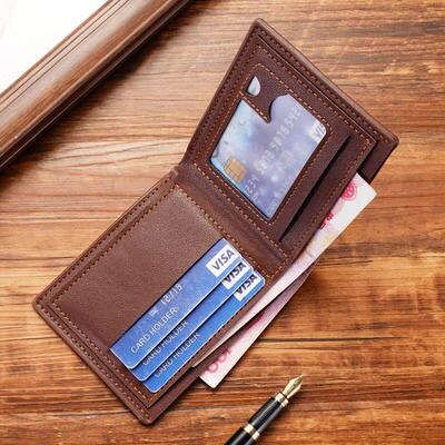 Men Short Bifold Faux Leather Masculina Billetera Credit ID