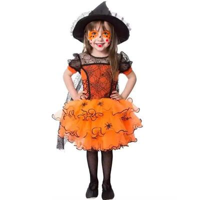 2-7Y Halloween Witch Cosplay Party Dress Cute Spider Mesh Ca