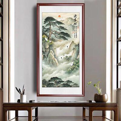 网红新式玄装饰山画松中鹤延客厅年挂画过道风水水关画