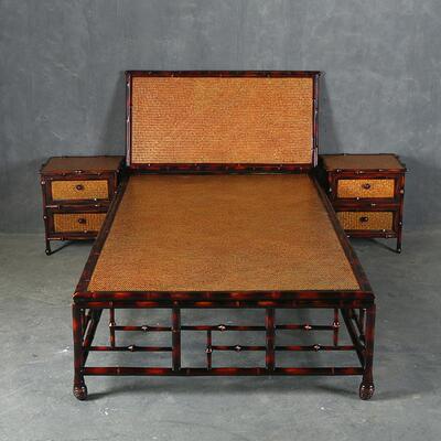 复古筇竹家具中式竹床罗汉床宝座双人家用主卧老式贵妃禅意竹榻