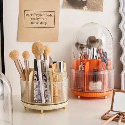 Rotating Makeup Brush Organizer with Compartments, Desktop E