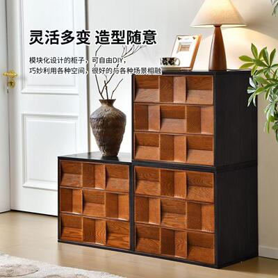 中古风木听自由组合柜客厅沙实发边几家用柜落地收纳斗柜餐边OGF