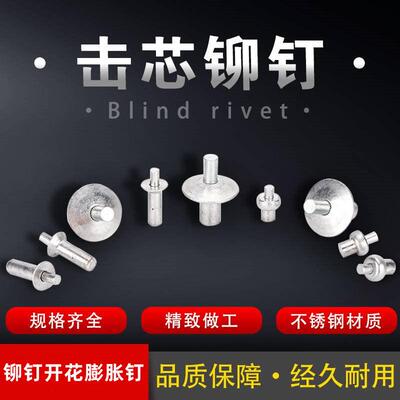 GB/T15855击芯铆钉铝帽不锈钢杆子圆头敲击式铆钉开花膨胀钉M4M3