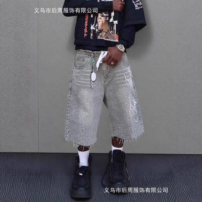 Studded Embroidered Casual Jeans Letter Embroidery Shorts