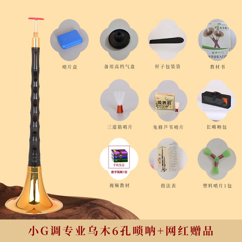 高档专业乌木孔六金乐唢呐器笛漆子指法体系初学者成人民间演奏喇