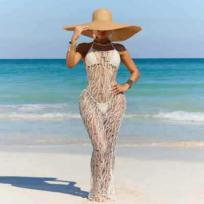 Three-Piece Set Women'S Solid Color Crochet Bathing Suit Set