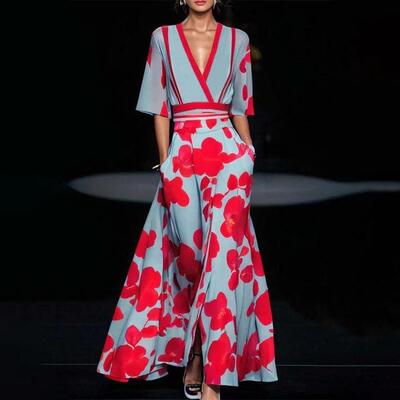 Women's printed pleated waistband dress