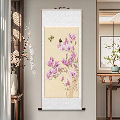 桃花喜卷轴挂6228画新中图式四喜鹊花国画客厅装饰画书房壁鸟画玄