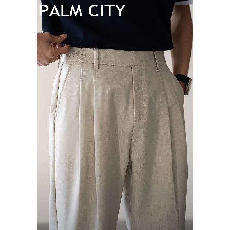palm city日系高端莱赛尔亚麻混纺垂感休闲裤男春夏纯色通勤长裤