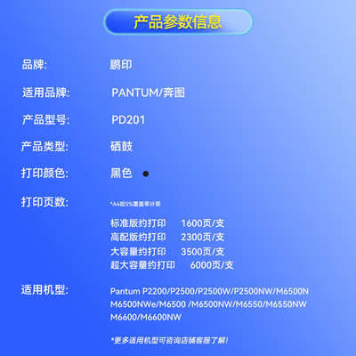适用奔图PD201硒鼓m6500nw p2500w打印机墨粉盒m6550 p2200碳粉盒