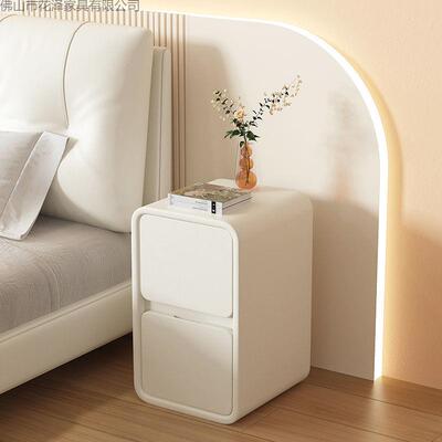 奶油风床实头柜简约现代木皮质床边柜小60511迷型超窄0cm2极简你