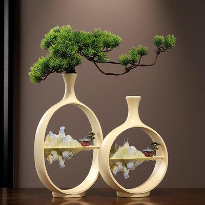 中式迎柜客松GFE花新瓶禅件意摆客厅玄关电视博古架办公茶室装饰