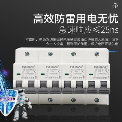 国标GL-SCB12.5 一级二级SCB后备保护器 SPD前置开关 2P 4P T1 T2