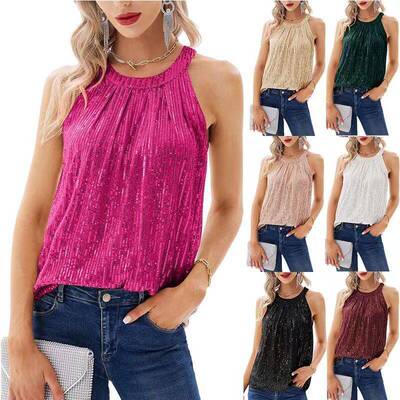 Womens Sleeveless Halter Neck Top Fitted Casual Comfortable
