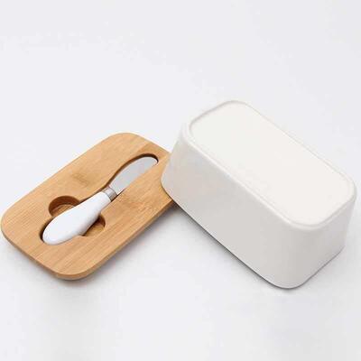 Butter Box Sealing With Wood Lid Knife Food Dish Ceramic