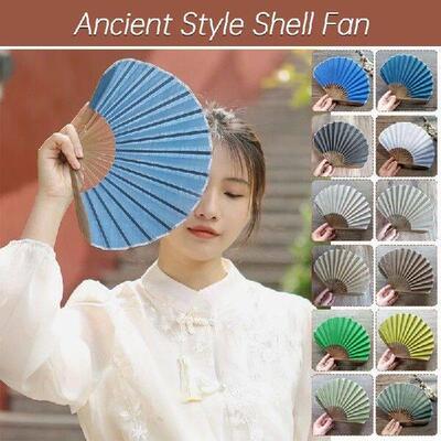Japanese Style Retro Shell Shaped Fan Elegent Cotton Linen
